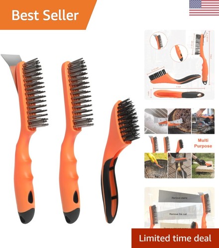 3-Piece Stainless Steel Wire Brush Cleaning Set - Strong Handle & Metal ...