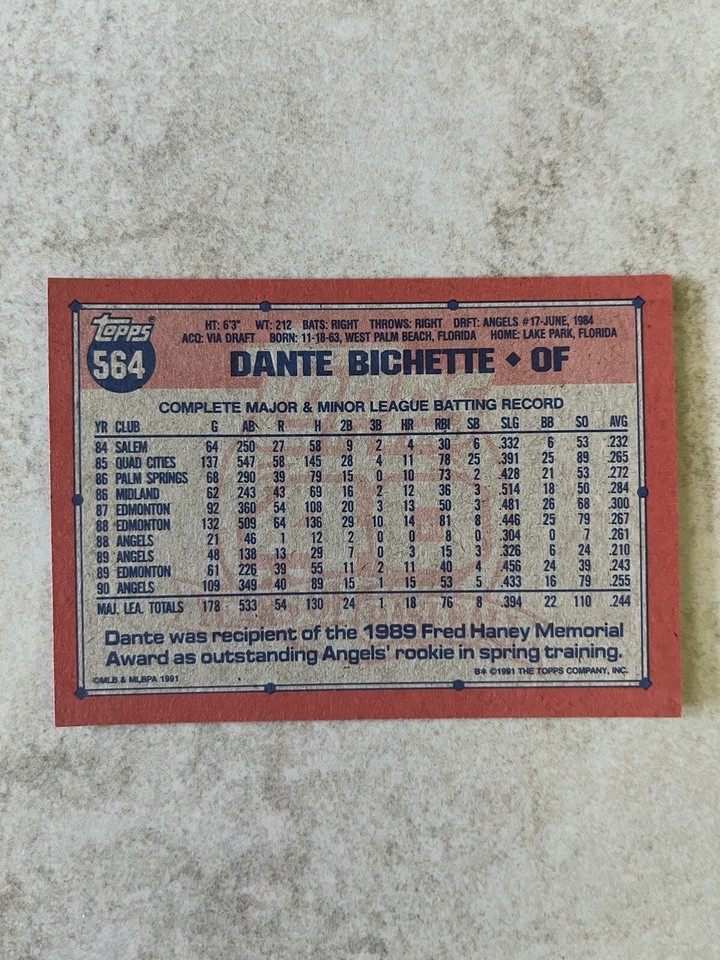 1991 Topps Dante Bichette #564 MLB California Angels | eBay
