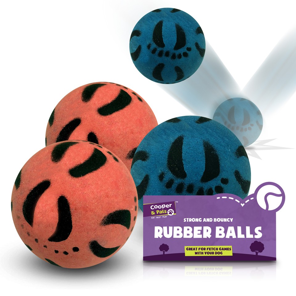 4pk Rubber Dog Balls | Bouncy Puppy Pet Solid Hard Play Ball Fun Fetch ...