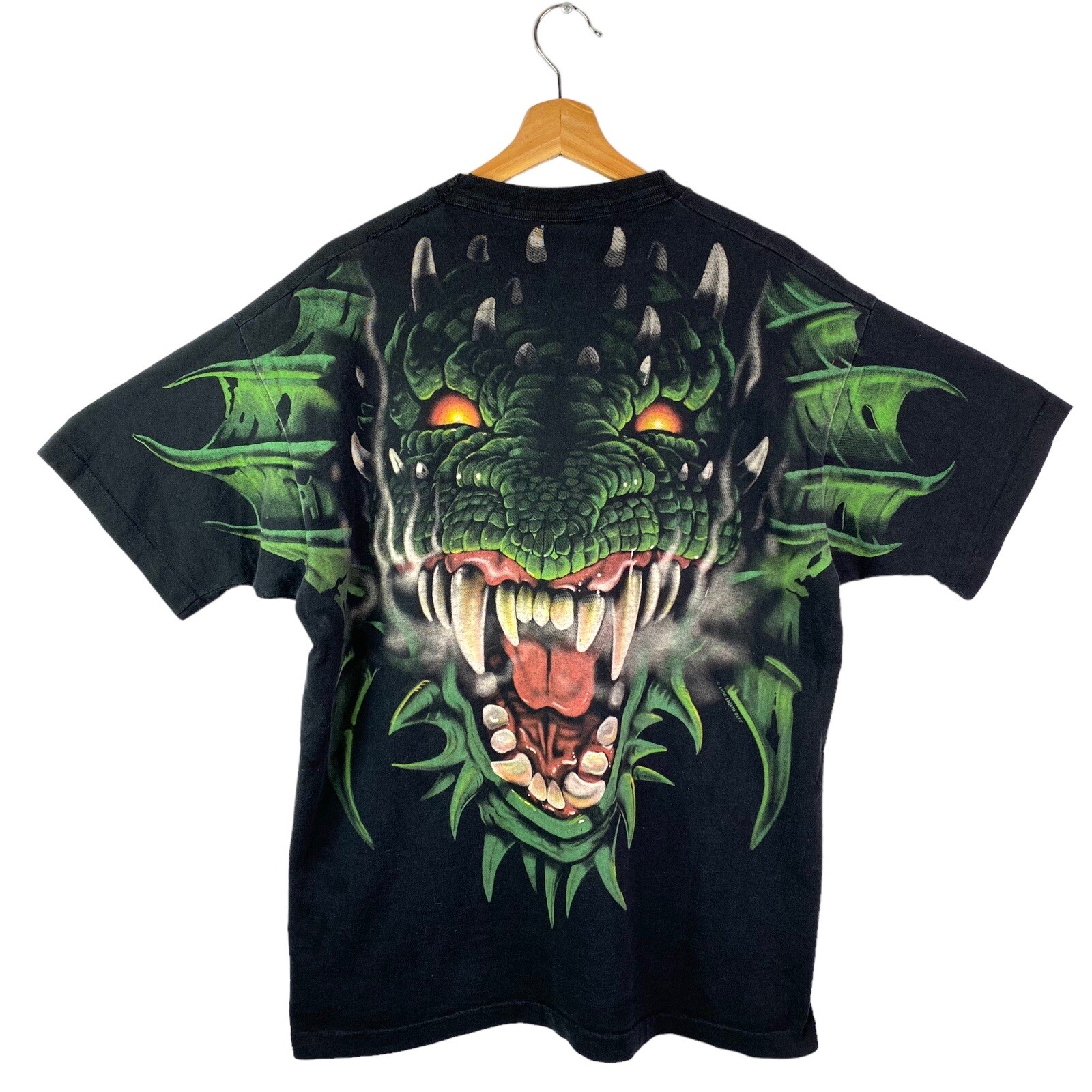 Vintage 1996 Liquid Blue Red Green Dragon Face AOP Do… - Gem