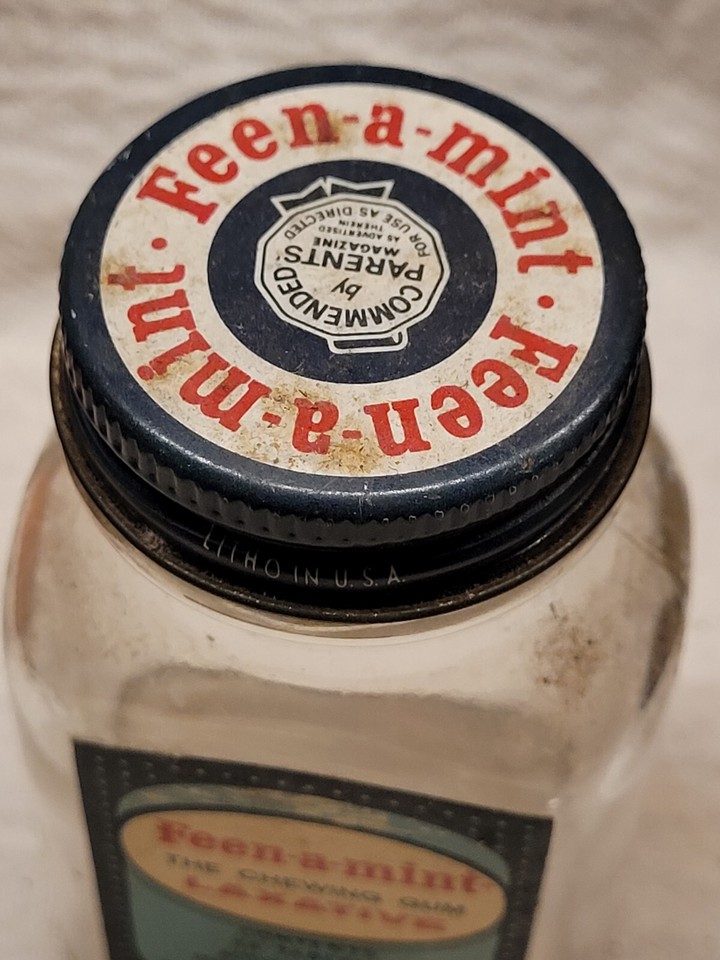 VINTAGE BOTTLE FEEN-A-MINT LAXATIVE ORIGINAL LABEL AND LID EMPTY | eBay