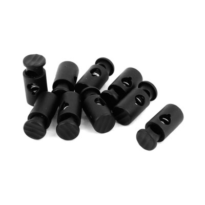 9pcs 6mm Dia Black Plastic Spring Loaded Single Hole Drawstring Stop ...