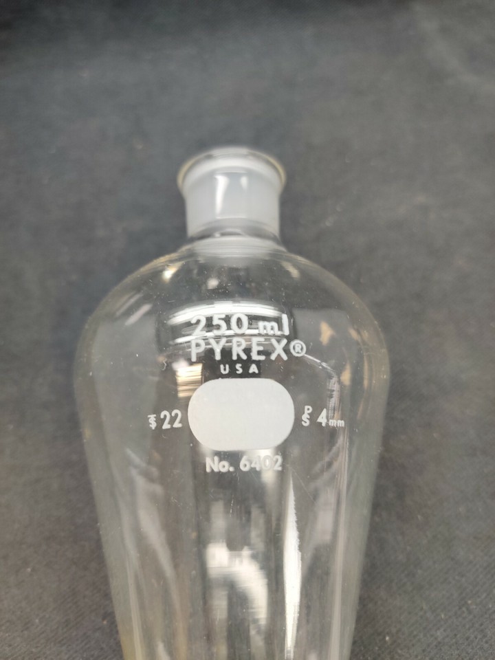 Corning Pyrex Glass 250mL Squibb Separatory Funnel #22 4mm PTFE Stpck ...