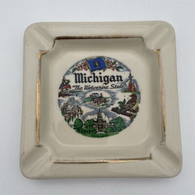 Vintage Square Sabina Line Ashtray Michigan Wolverine State 1960s Mid ...