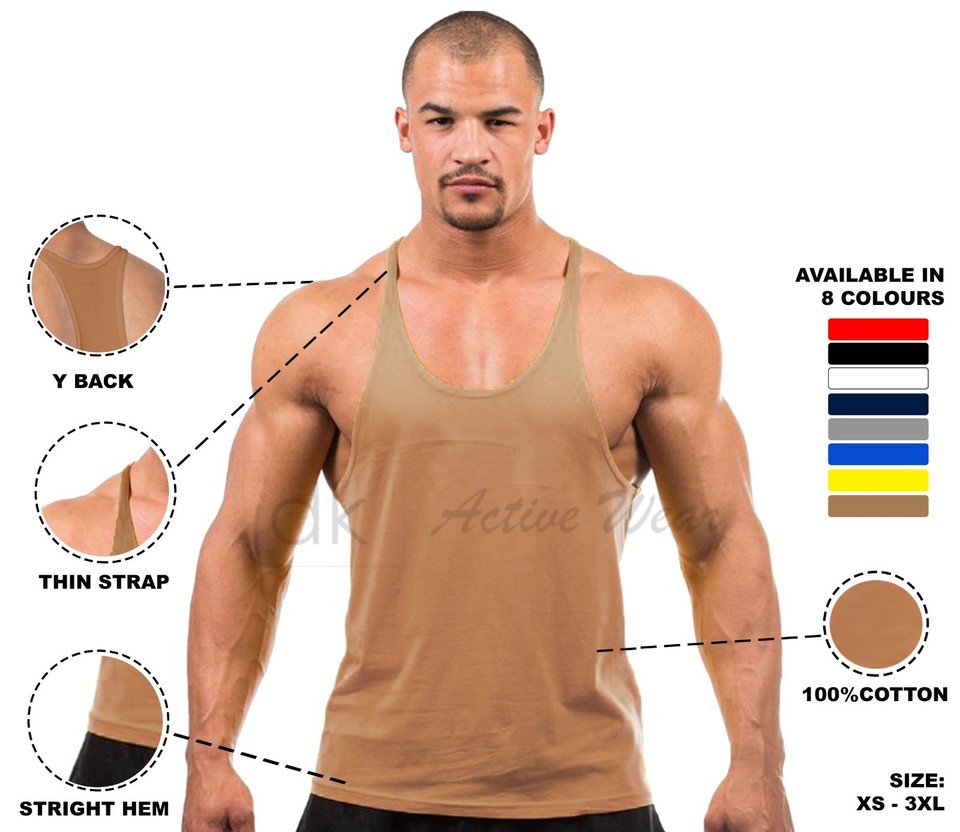 Mens Plain Gym Vest Bodybuilding Muscle Stringer Vest Racer Back Top ...