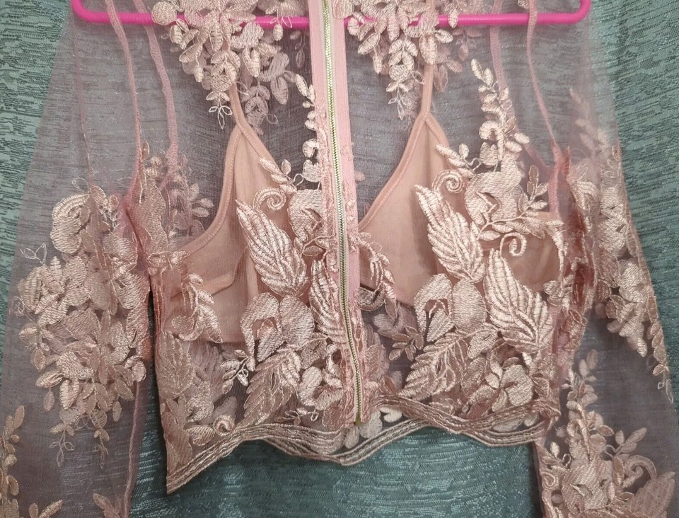 Fashion Nova Lace Short Top With Long Sleeve Pink Women's Medium New ...