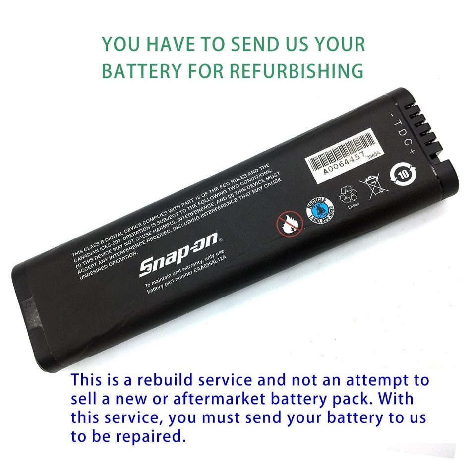 Battery rebuild SERVICE for Snap-On SM ENERGY SM204 11.1V EAA0354L12A ...