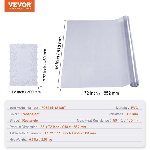 PVC Table Protector 36 x 72 Inch Clear Plastic Desk Protector 1.5 mm ...