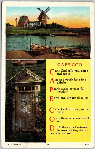1947 Cape Cod Massachusetts Poem E.D West Co Boats Windmill Door Posted ...