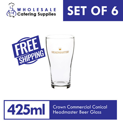 6x Crown Commercial Conical Headmaster Beer Glass 425mL Schooner ...