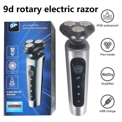 9D Rotary Electric Mens Shaver Rechargeable Bald Head Shaver Beard ...