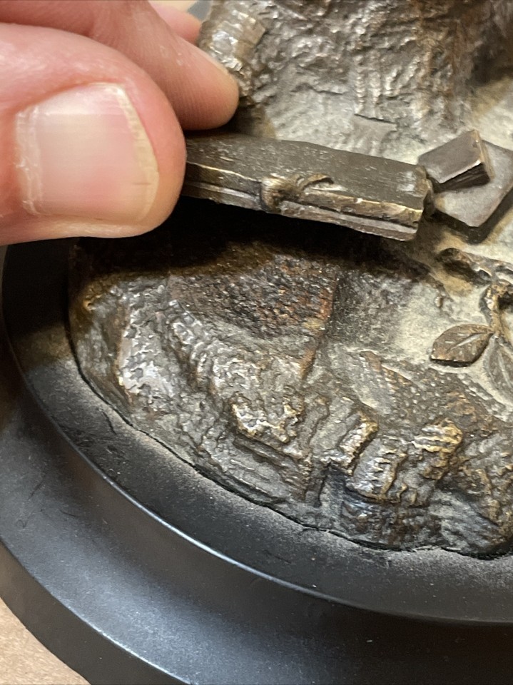 Fine Antique French Bronze Inkwell Match Holder Dog Chasing Boy Figural ...