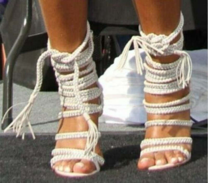 Hollow Out High-Heels Strappy Gladiator Sandals Roman Rope Women Shoes ...