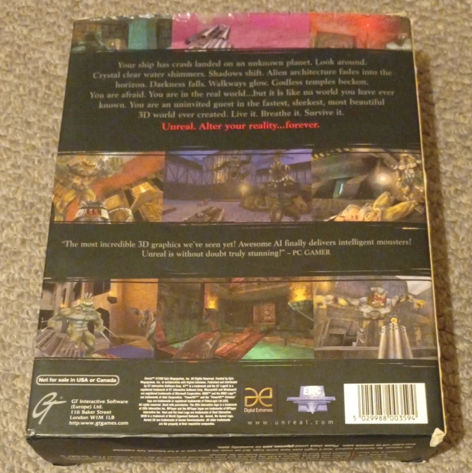 Unreal FPS PC CD-ROM Big Box Game 1998 Complete with Manual by Epic MegaGames | eBay