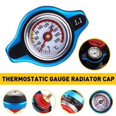 For Racing Thermostatic Gauge Radiator Cap 1.1 bar Big Head Water Temp ...