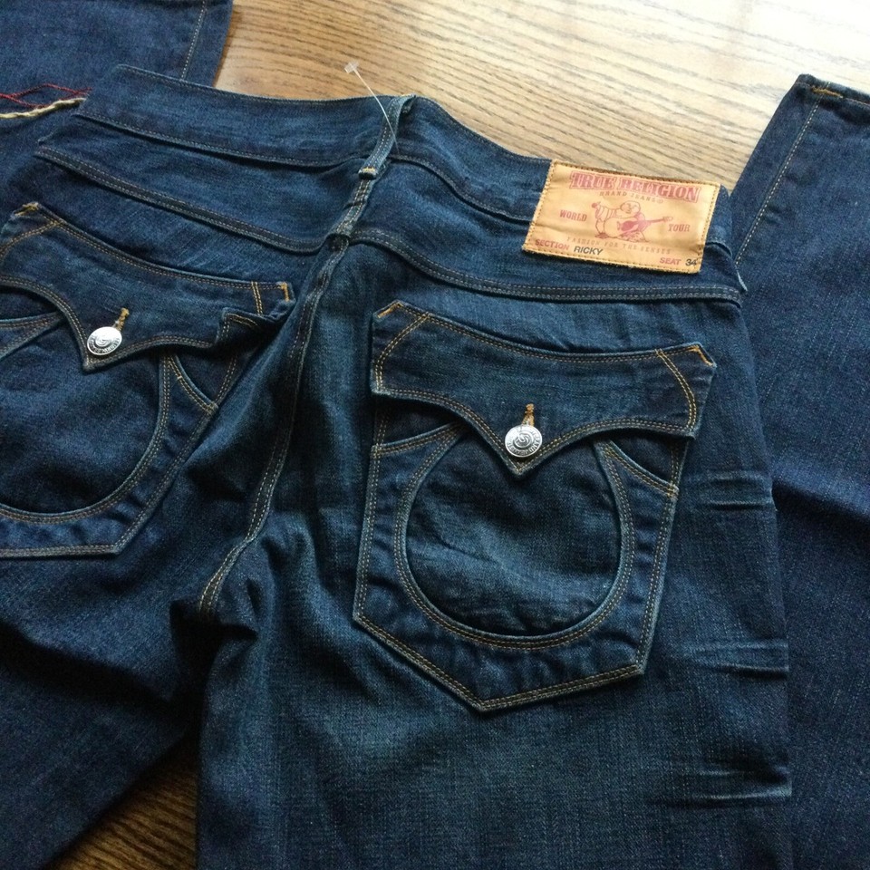 TRUE RELIGION MEN RICKY BIG T Cowboy Boot Strat Cut JEANS SZ 30X34 BLUE ...
