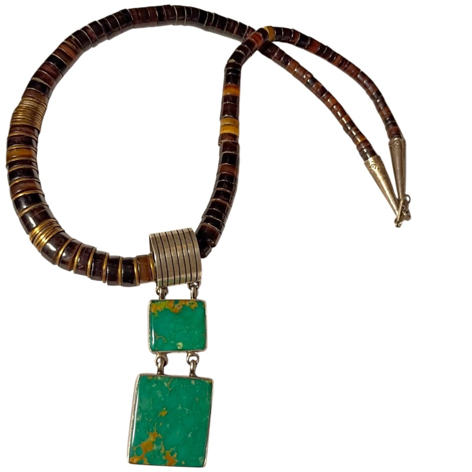 Intricate Verdy Jake Navajo Sterling Silver Cerrillos Turquoise Heishi ...