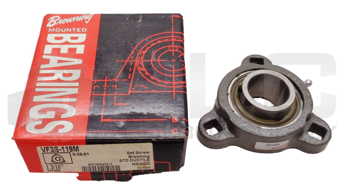 NEW BROWNING VF3S-119M MOUNTED BEARING 3 BOLT SET SCREW 1-3/16" BORE ...