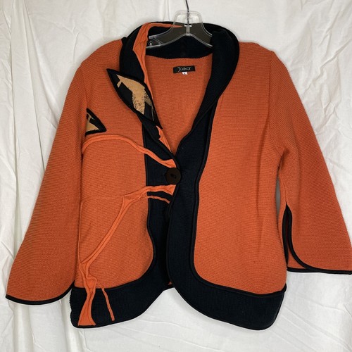 Jaskar Orange Black Cardigan Sweater Women's Hand Painted 3/4 Sleeve ...