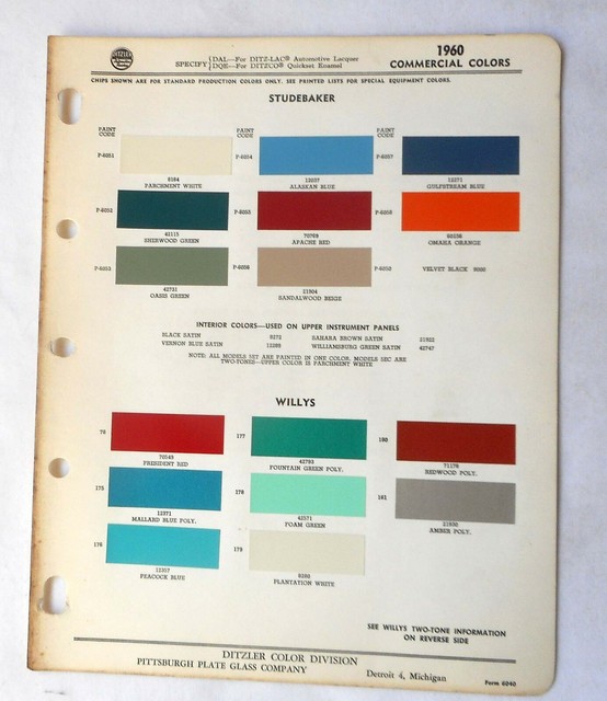 1960 STUDEBAKER TRUCK PPG COLOR PAINT CHIP CHART ALL MODELS ORIGINAL | eBay