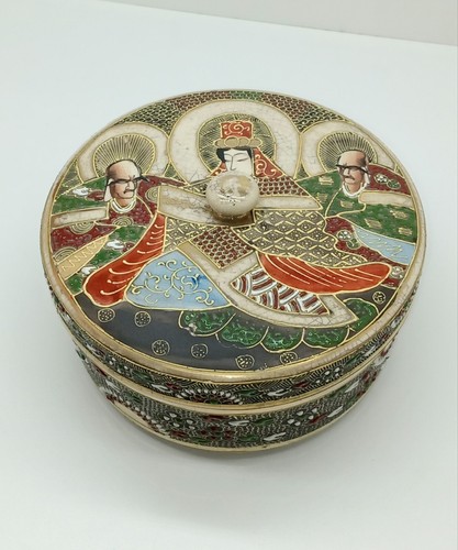 Vintage Satsuma Oriental Lidded Box Original With Stamp | eBay