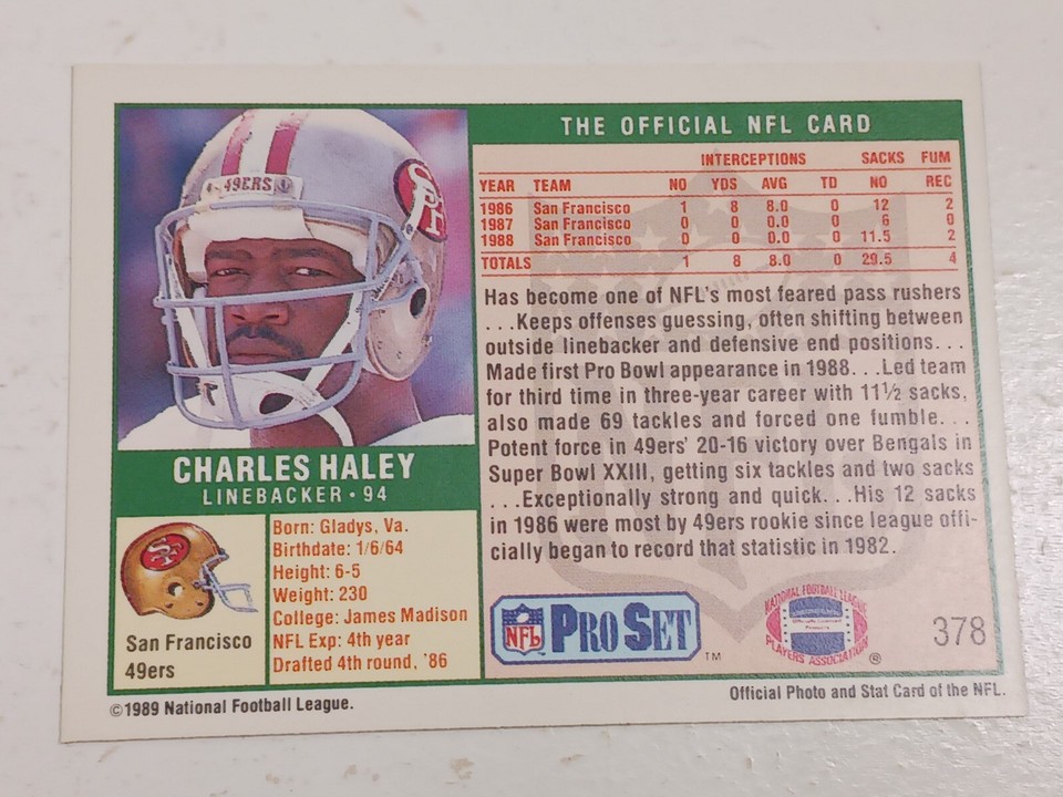 Charles Haley San Francisco 49ers 1989 Pro Set Card #378 | eBay