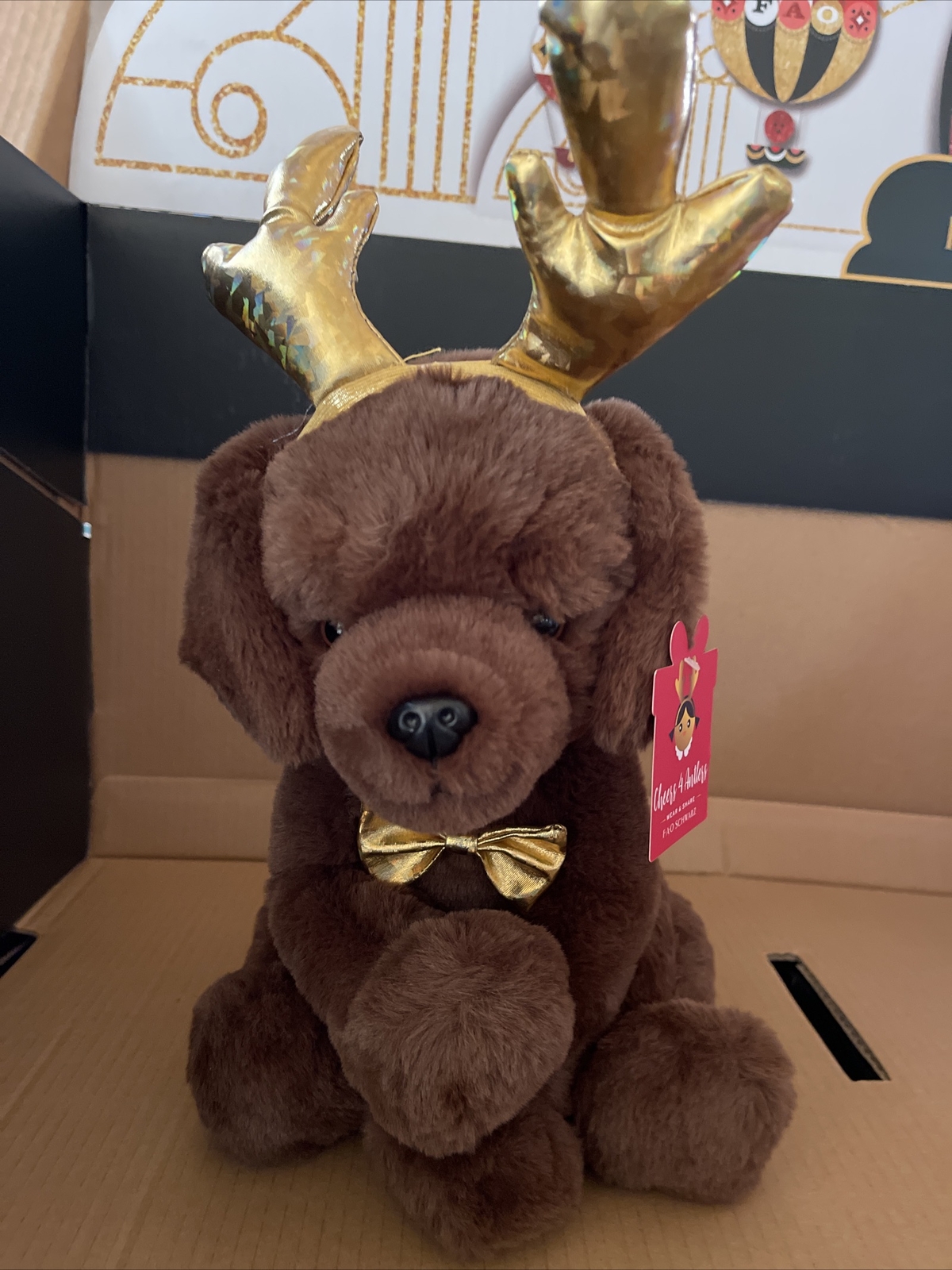 FAO Schwarz Cheers 4 Antlers Yellow Labrador 12" Stuffed Animal for ...