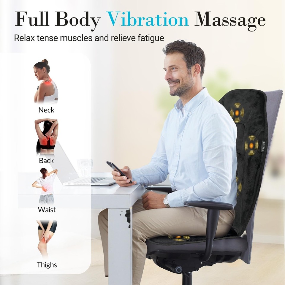 Chair Massager Cushion, Back Massager with Heat, Electric Seat Massage ...