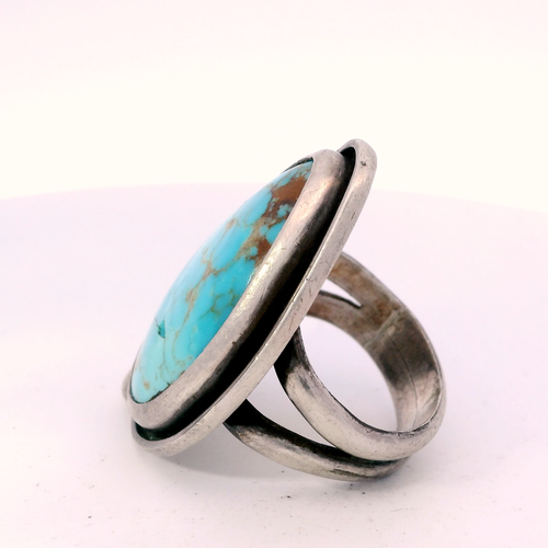Sterling Silver Large Vintage Native American Blue Turquoise Ring | eBay