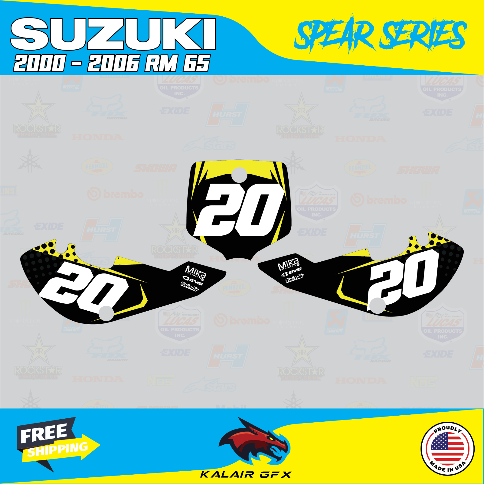 Graphics Kit for Suzuki RM65 years 2000 to 2006 RM 65 RM-65 Spear ...