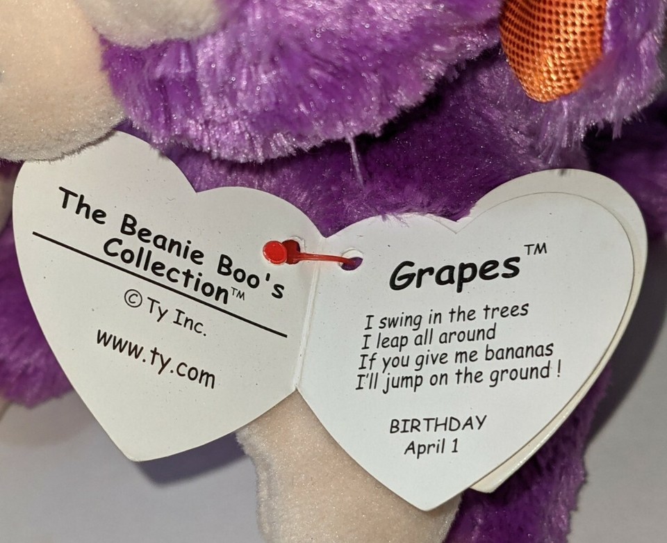 Grapes Purple Monkey Ty 6" Beanie Boos Used w/ TAGS Loveable Plush ...