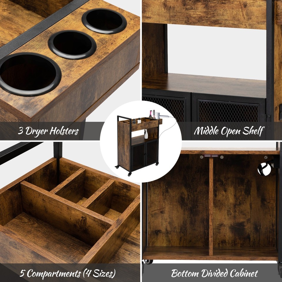 Hair Salon Trolley Wood Rolling Cart Salon Beauty Station Stylist ...