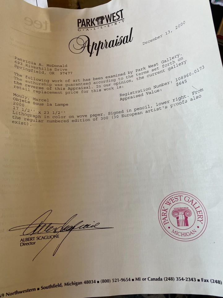 Signed Original MARCEL MOULY Color Lithograph OBJETS SOUS LA LAMPE 230/ ...