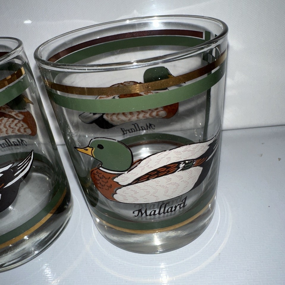 Vintage (2) Libbey Mallard Drinking Glass Cup Duck 4'' Tall Green and ...