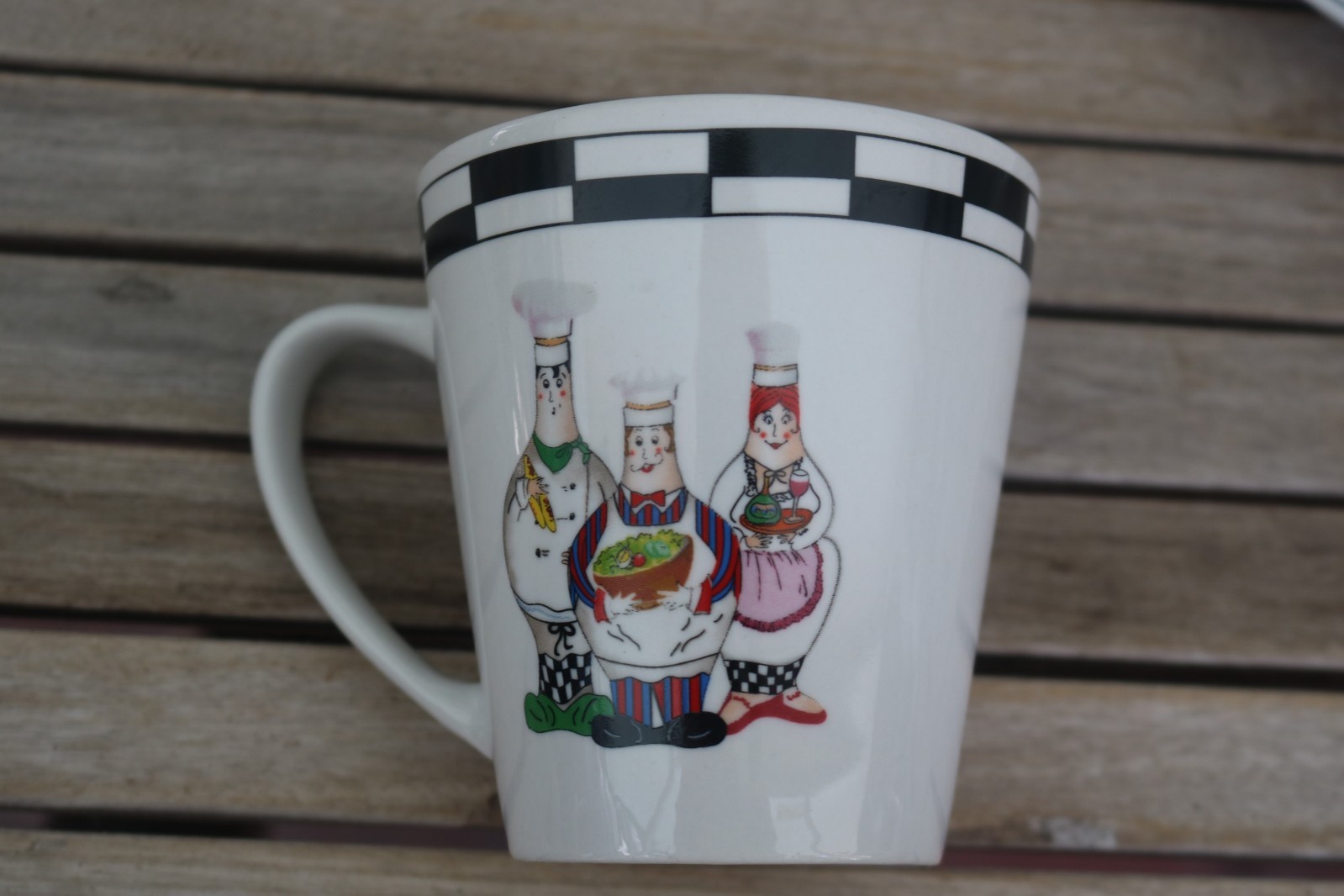 Trisa Stoneware Three Chefs Coffee Mug Cup Black & White Checkered Bowl ...