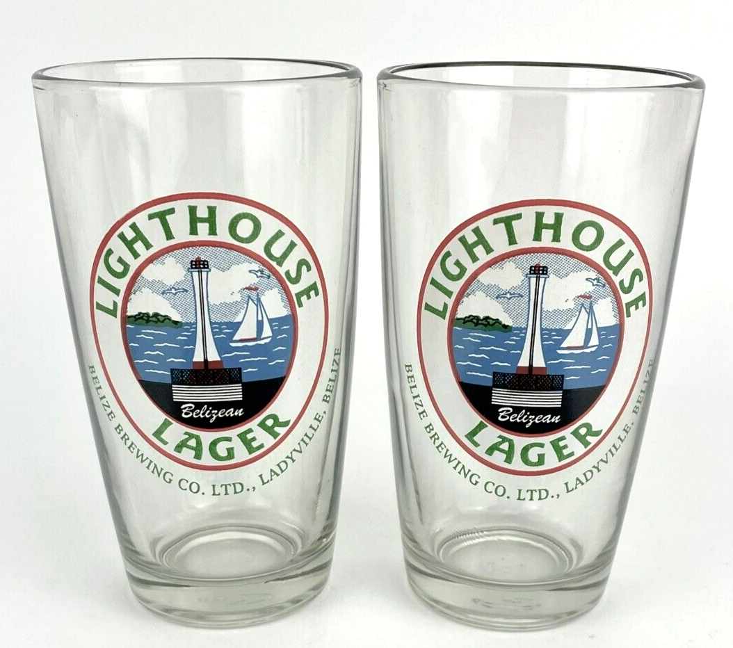 Set of 2 Lighthouse Belizean Lager 10 oz Beer Glass Belize Brewing Co ...