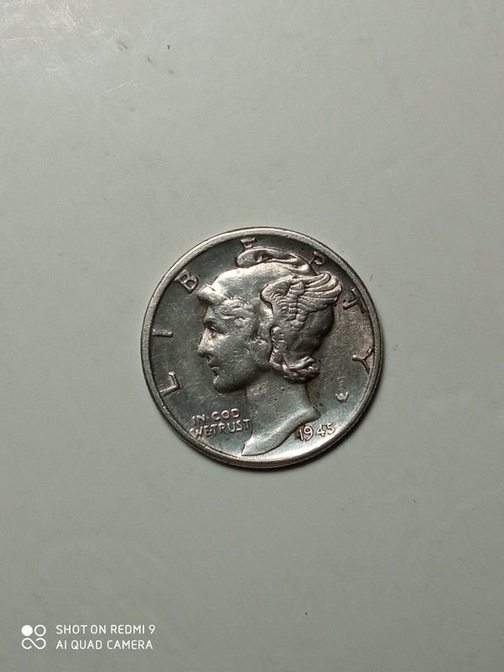 10 CENTAVOS MERCURY 1945 SIN CECA BUEN ESTADO ULTIMO AÑO DE ACUÑACION ...