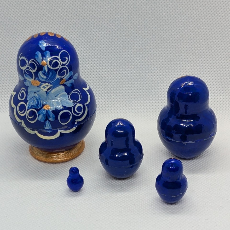6 Set Nesting Dolls Vintage Matryoshka Russian Blue White & Gold 3 ...