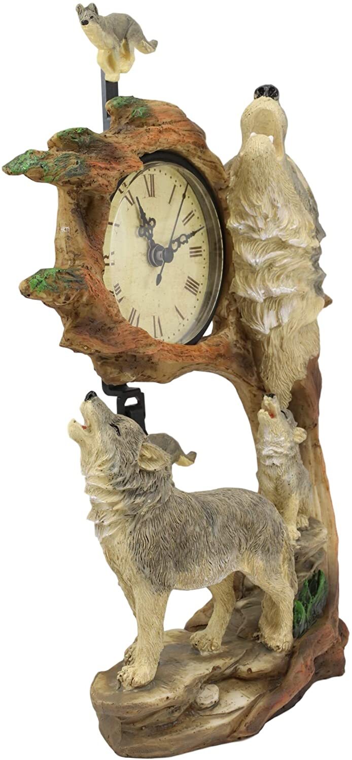 Ebros Howling Gray Wolves Family Table Clock with Pendulum 10.5" Height ...