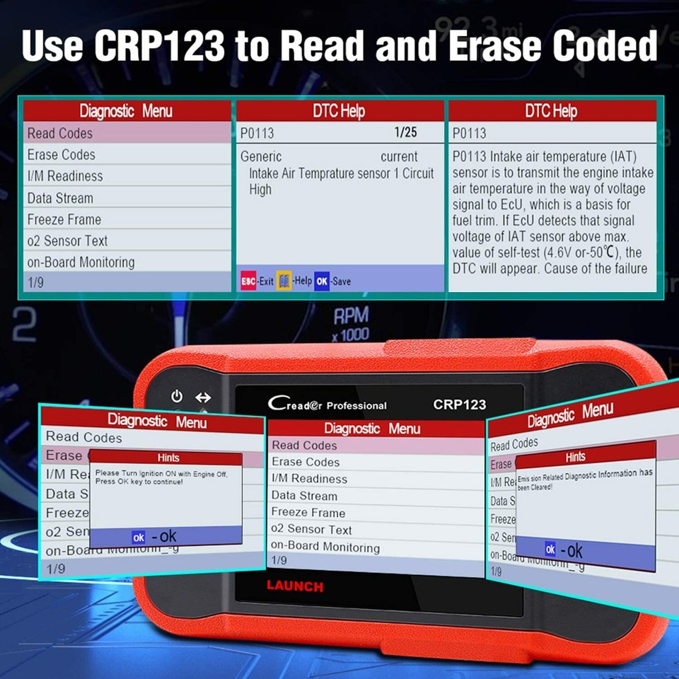 LAUNCH CRP123 Car OBD2 Scanner Code Reader Check Engine ABS SRS ...