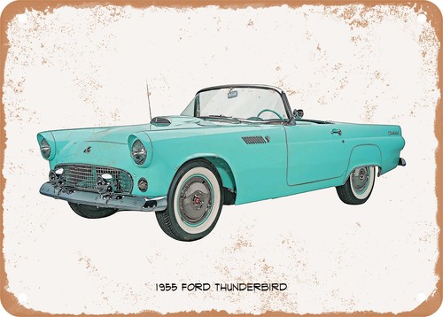 Classic Car Art - 1955 Ford Thunderbird Oil Painting - Rusty Look Metal ...