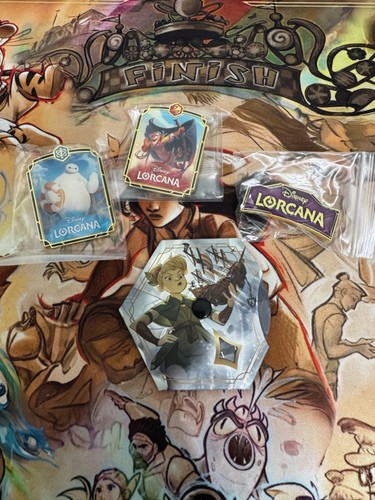 🔥Lorcana Promo Pins! Baymax, Tige, Purple Logo, Tinker Bell Lore ...