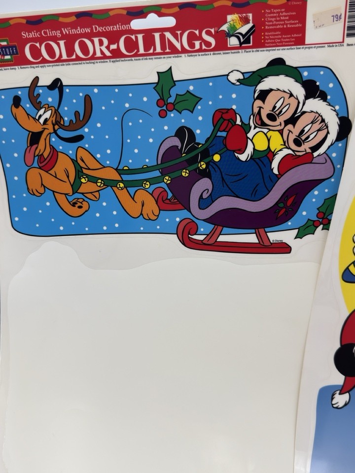 Set Of 3 Vintage Disney Mickey Mouse & Friends Christmas Window Clings ...