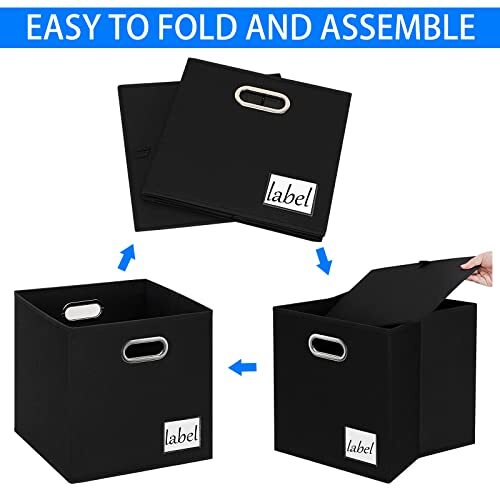 12x12x12 Storage Cube Bins (Set of 4), Fabric Cubes 12×12×12 Black ...