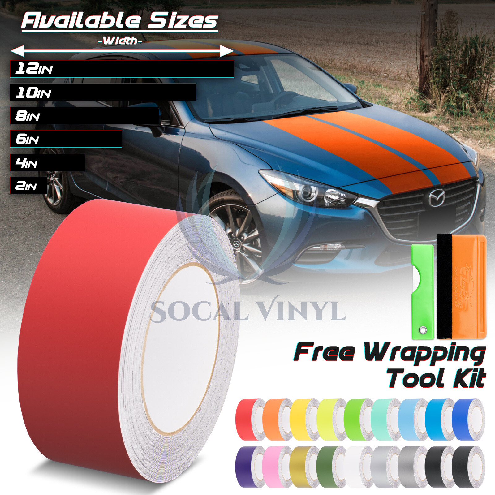 Matte Color Racing Stripes Vinyl Wrap Sticker For Mazda 3 Stripe 10FT ...