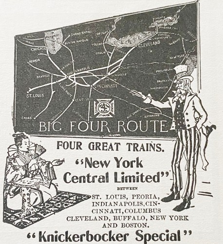 1897 BIG FOUR ROUTE Vtg Railroad Print Ad w/Uncle Sam Chalkboard Map ...