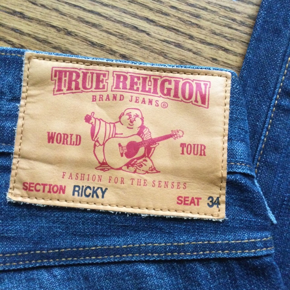 TRUE RELIGION MEN RICKY BIG T Cowboy Boot Strat Cut JEANS SZ 30X34 BLUE ...