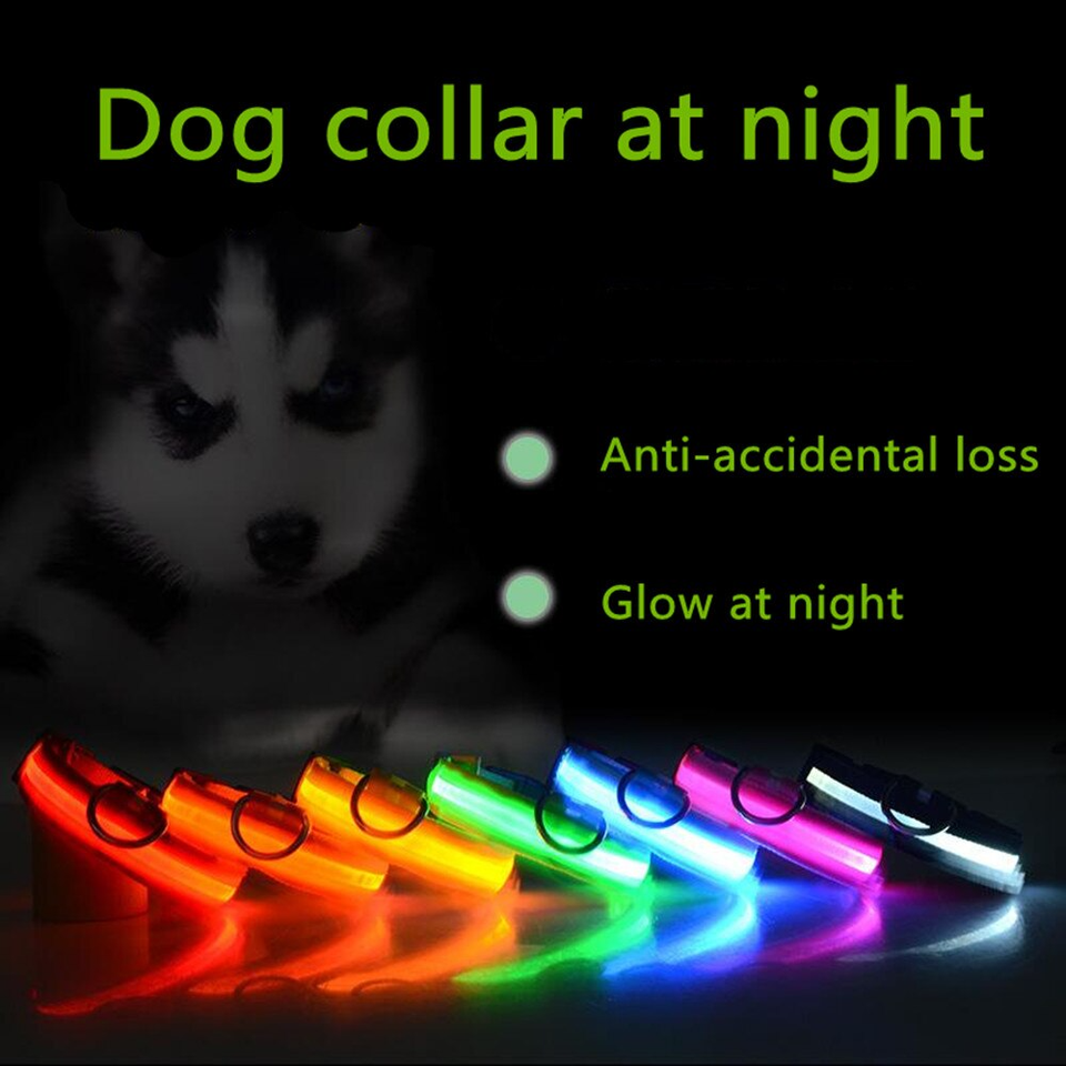LED Adjustable Dog Collar Blinking Flashing Light Up Glow Pets Safety ...