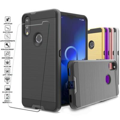 For Alcatel 3V 2019/5032 Shockproof Metal Brushed Hybrid Case + Screen ...