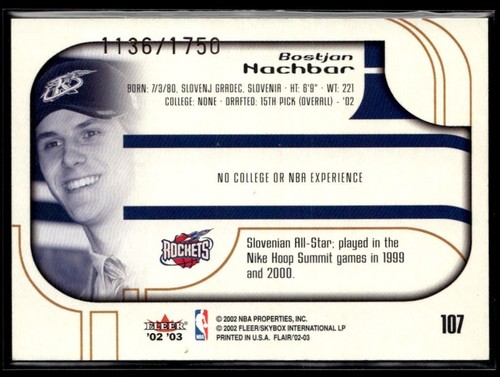 2002-03 Flair Bostjan Nachbar RC 1136/1750 Houston Rockets #107 | eBay
